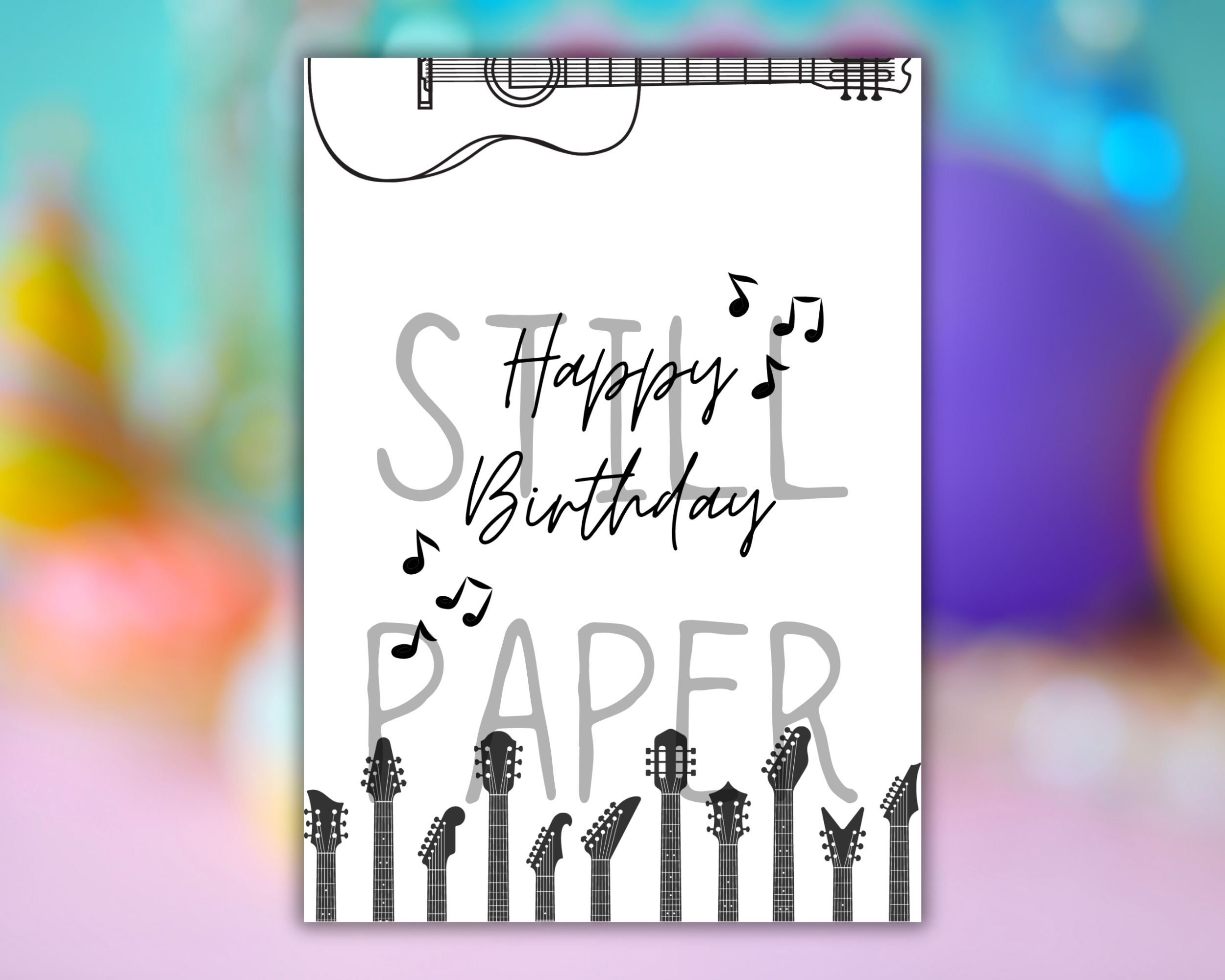 Printable Birthday Card Guitar JPG PDF Instant Download Music Bass ...