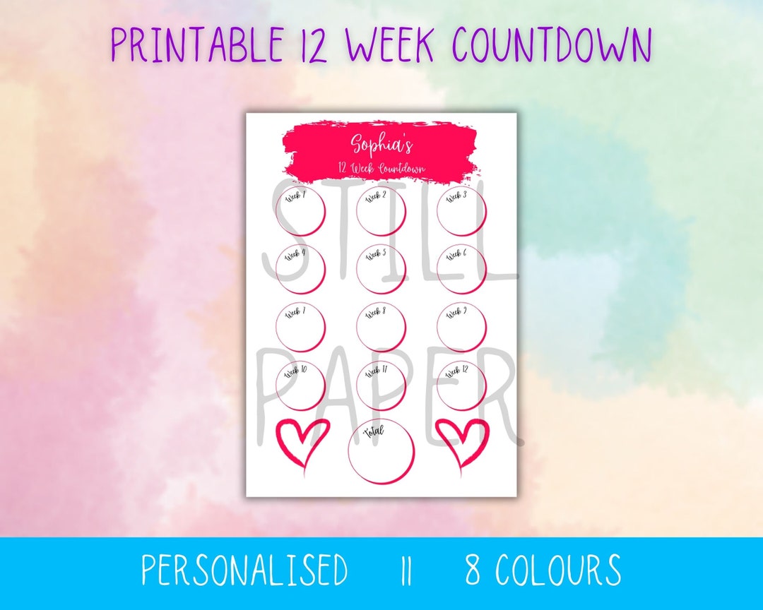 Printable Personalised 12 Week Countdown Rainbow PDF A4 A5 - Etsy