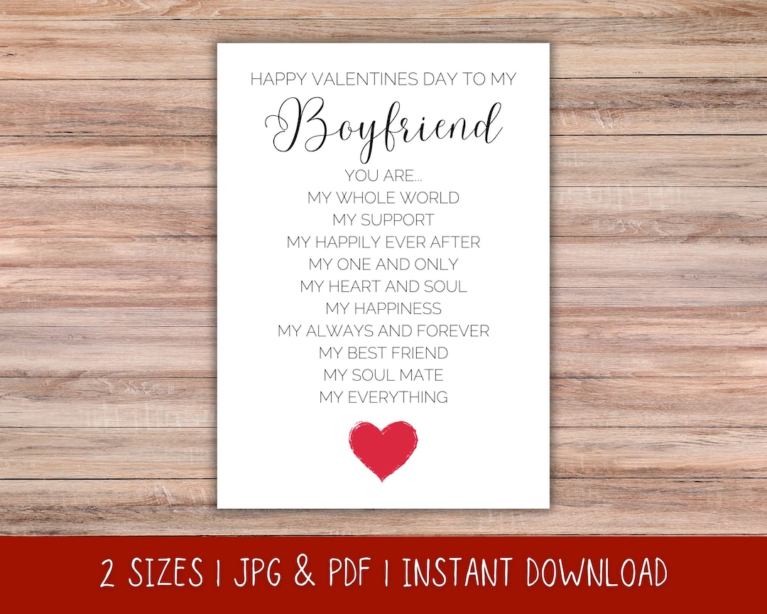Printable Boyfriend Poem Valentines Card PDF JPG You Are My Whole World ...