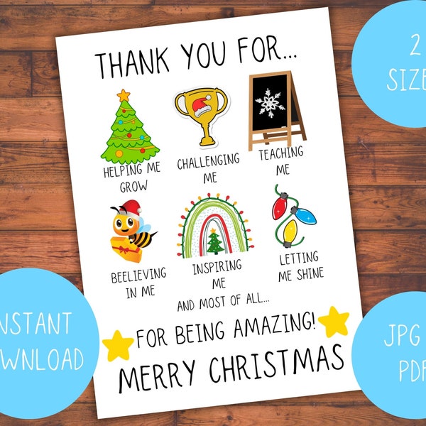 Christmas Thank You Card Printable - Etsy