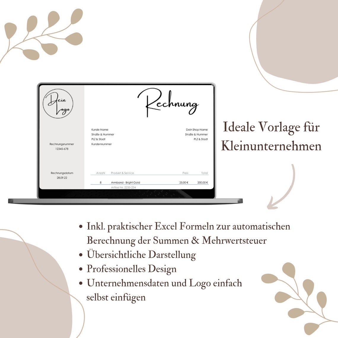 Invoice Template Digital & Personalized as Excel Download for Your ...