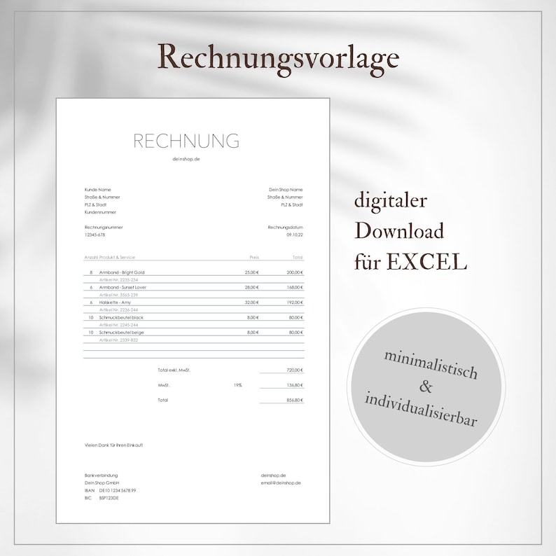 Invoice Template Invoice in Excel Digital & Personalized for Your ...