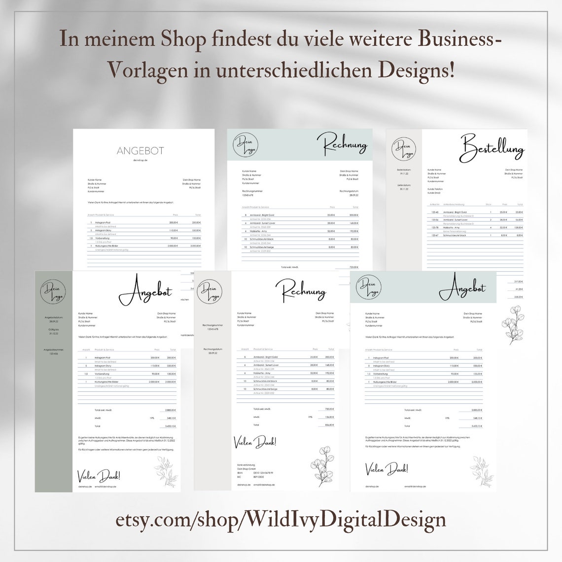 Invoice Template Digital & Personalized as Excel Download for Your ...