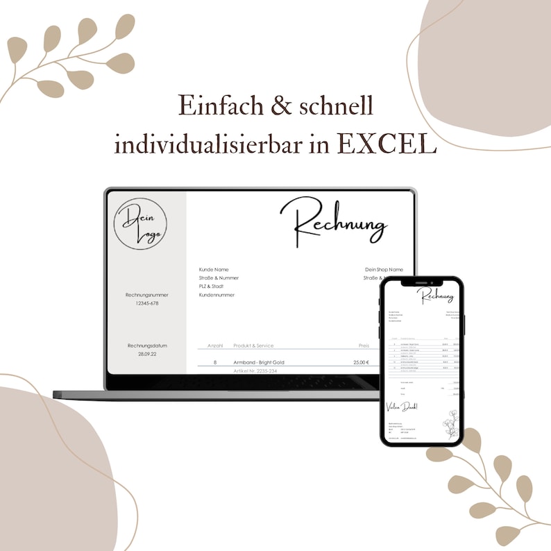 Rechnungsvorlage digital & personalisiert als Excel Download für dein ...