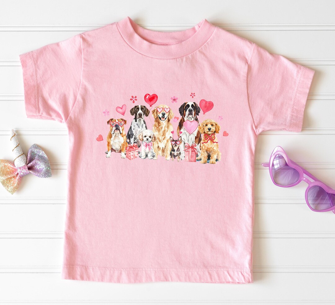 Cute Kids Dog Breeds Valentines Shirt | Girls Valentine Dog Shirt ...