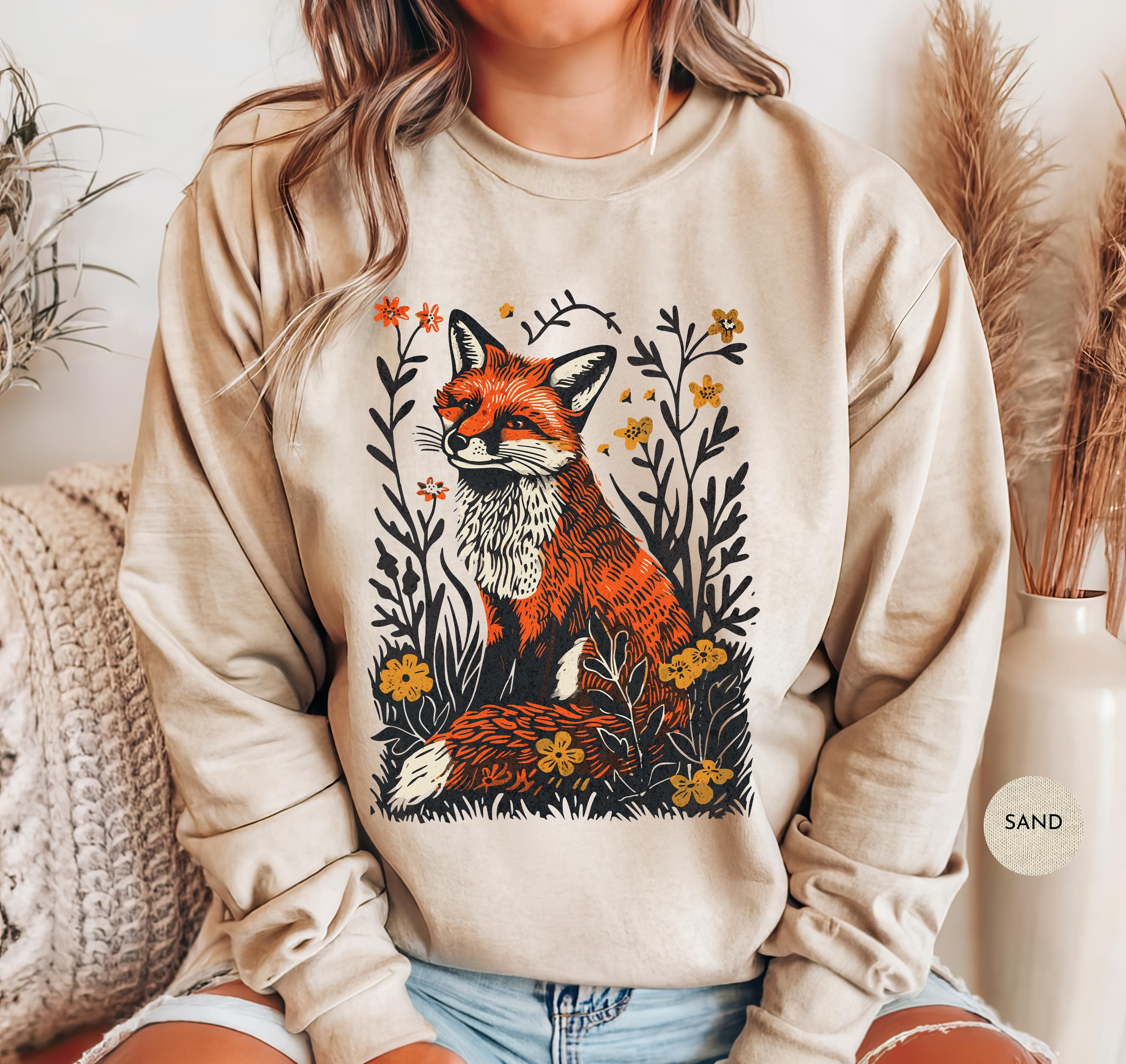 Folk Art Fox Forest Flower Nature Sweatshirt Wildlife Sweatshirt Boho ...