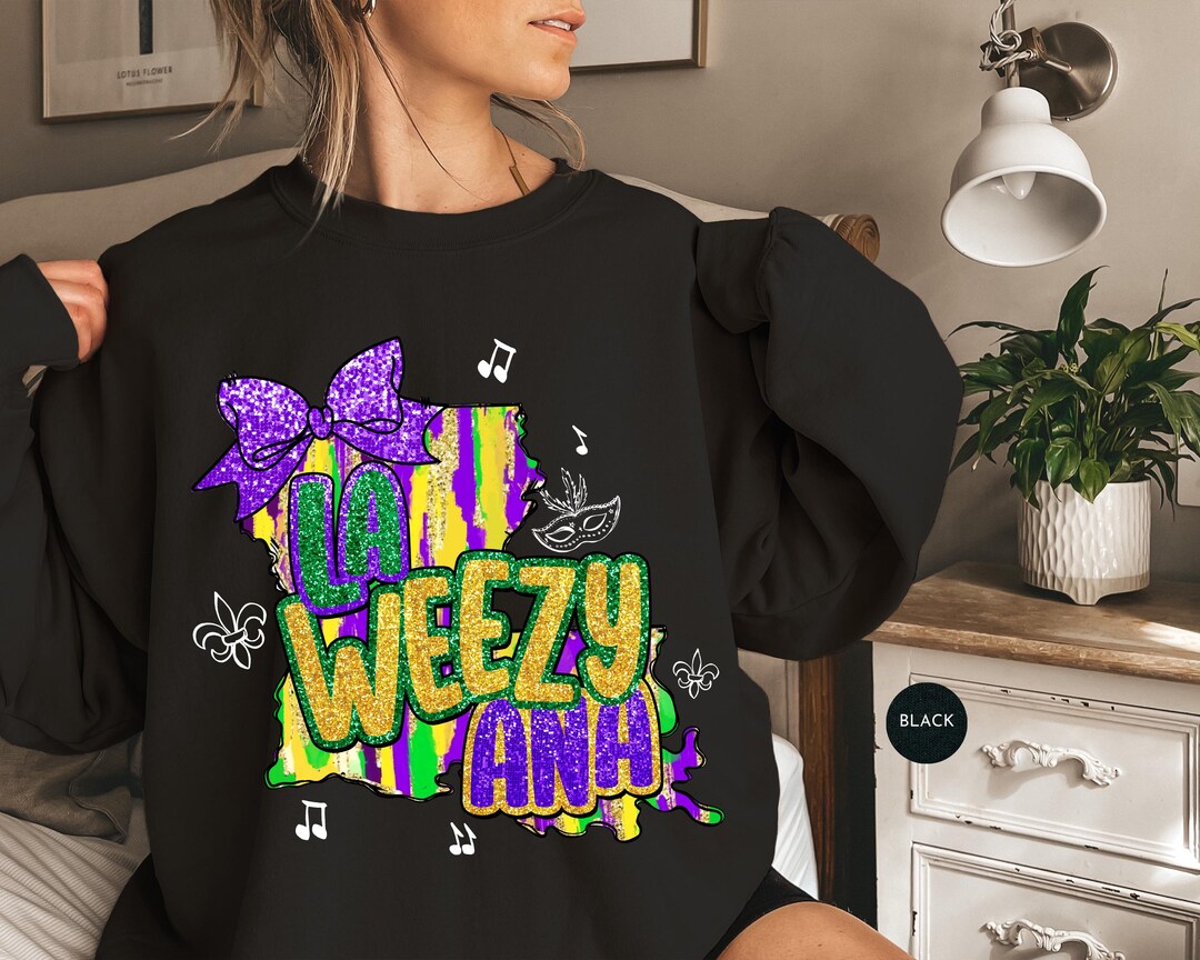 Mardi Gras La Weezy Ana Louisiana Shirt | Faux Glitter Bow La Weezy Ana ...