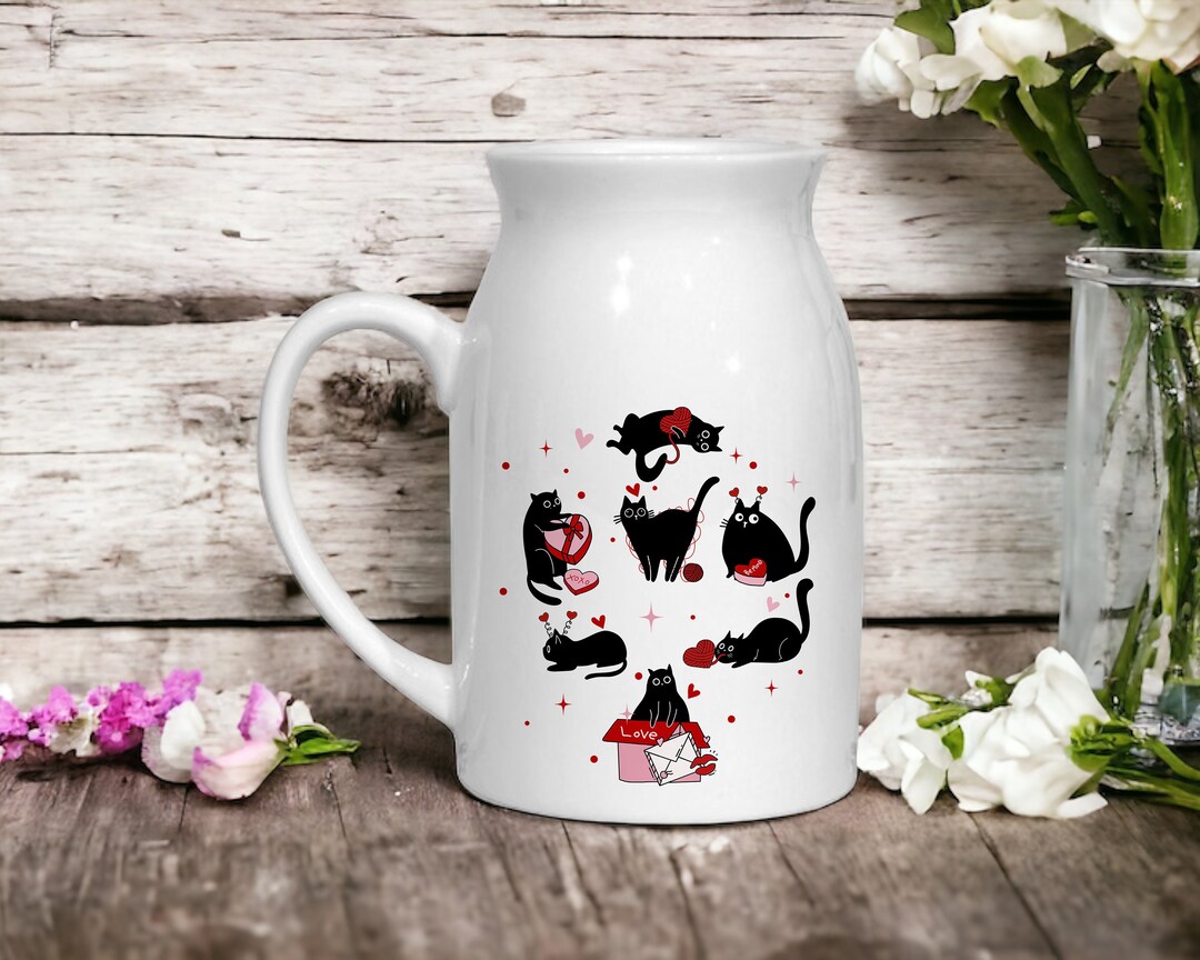 Cute Black Cats Jug Flower Vase Cats Ceramic Vase Keepsake Christmas ...