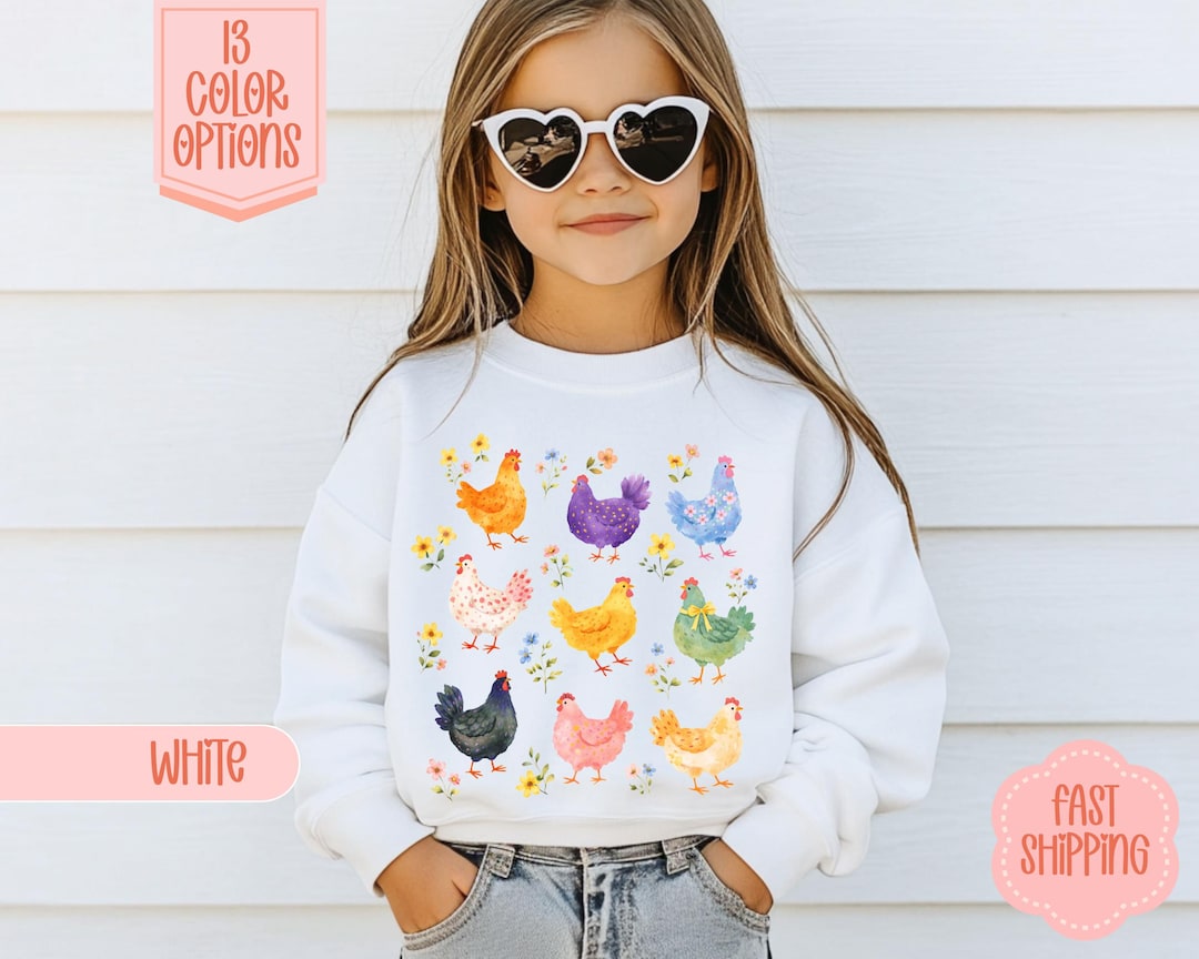 Vintage Colorful Chickens Kids Sweatshirt | Funny Chicken Toddler Baby ...
