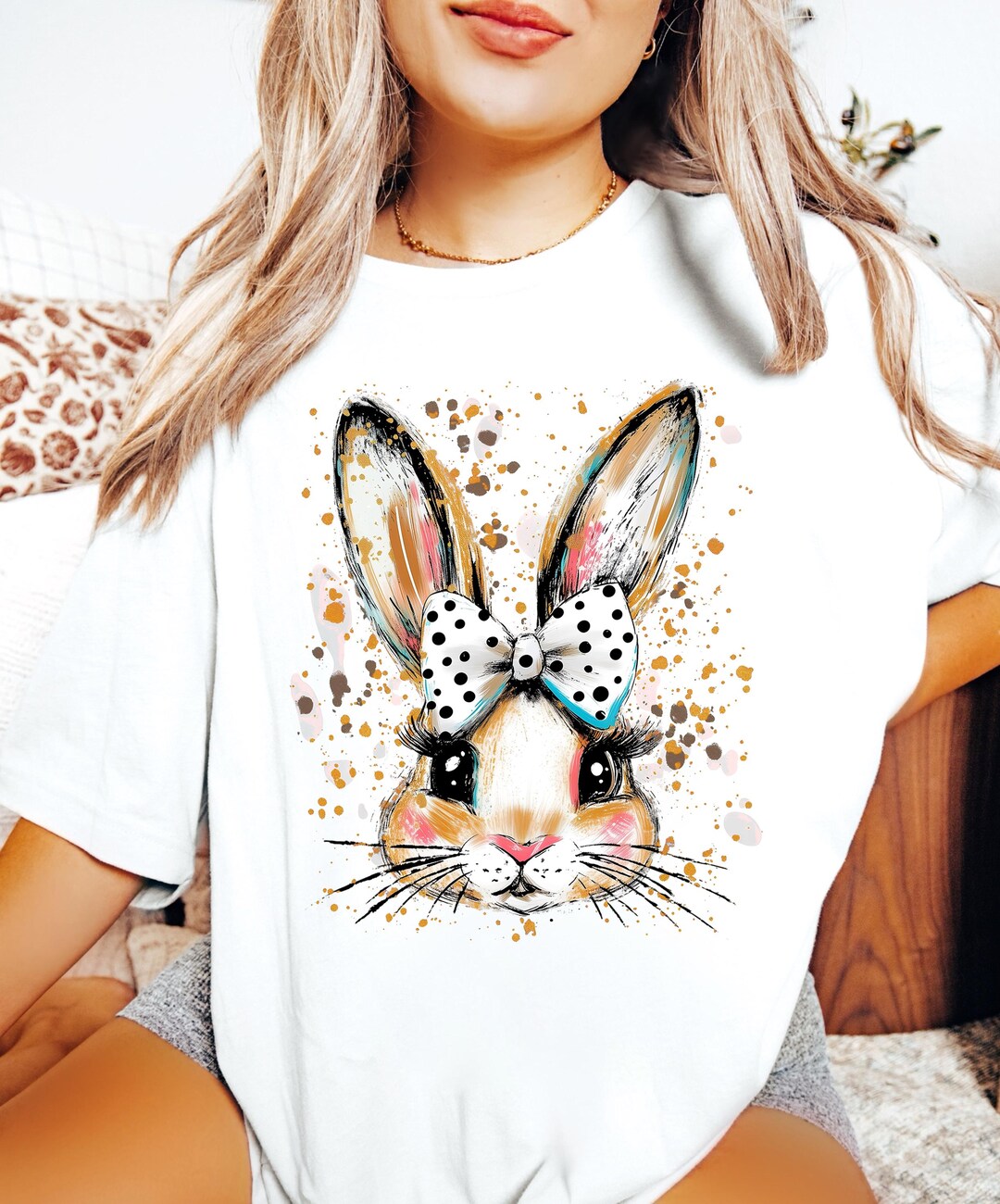 Watercolor Polka Dot Bunny Shirt | Easter Bunny Rabbit Shirt | Coquette ...