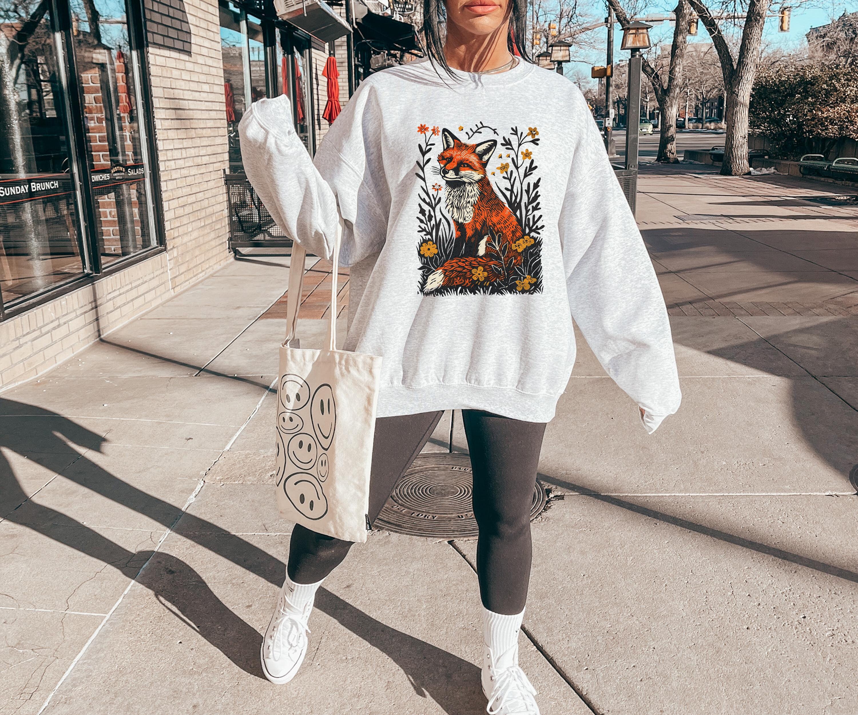 Folk Art Fox Forest Flower Nature Sweatshirt Wildlife Sweatshirt Boho ...