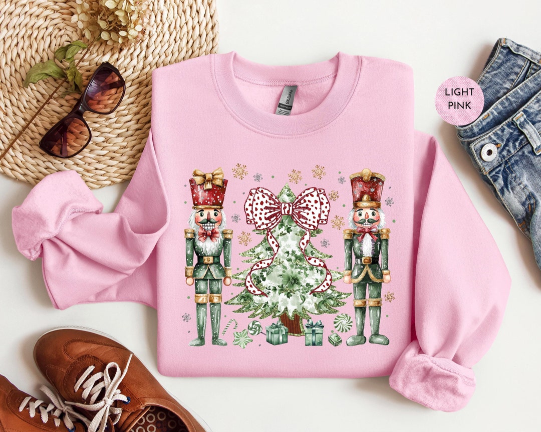 Glitter Nutcracker Tree Christmas Sweatshirt,retro Pink Nutcracker Shirt,womens Holiday Shirts ...