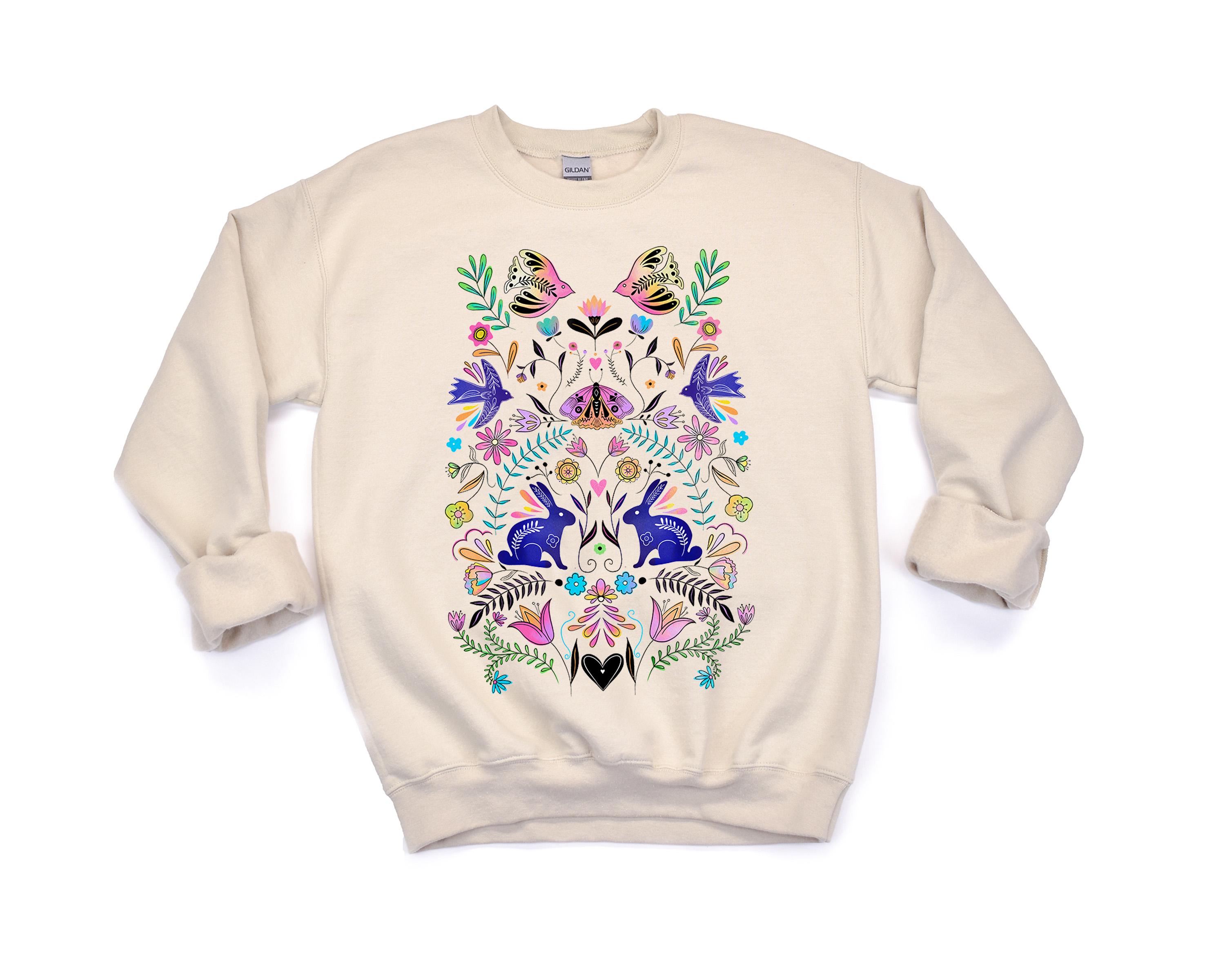 Vintage Cottagecore Nordic Birds and Flowers Scandi Folk Art Sweatshirt ...