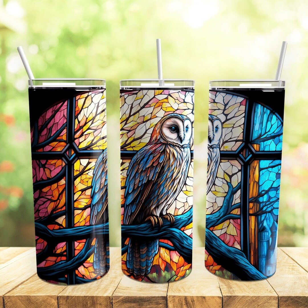Owl Stained Glass Window 20oz Skinny Straight Tumbler Png Sublimation ...