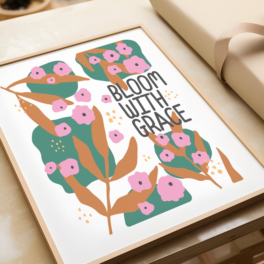 Retro Vintage Bloom With Grace Flower Art Print Flower Illustrations Retro Home Wall Art Home ...