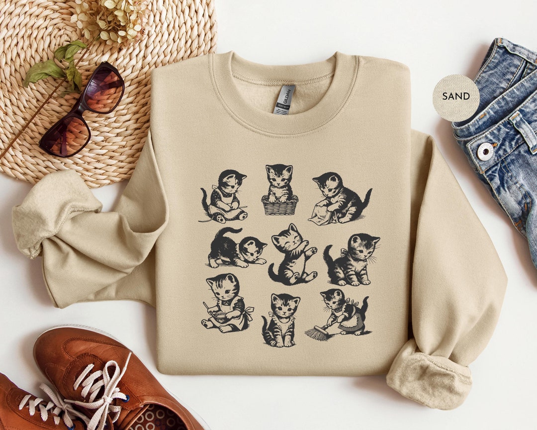 Cat 90s Tattoo Vintage Sweatshirt, Retro Kitten Cute Shirt, Cat Lovers ...
