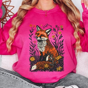 Folk Art Fox Forest Flower Nature Sweatshirt Wildlife Sweatshirt Boho ...