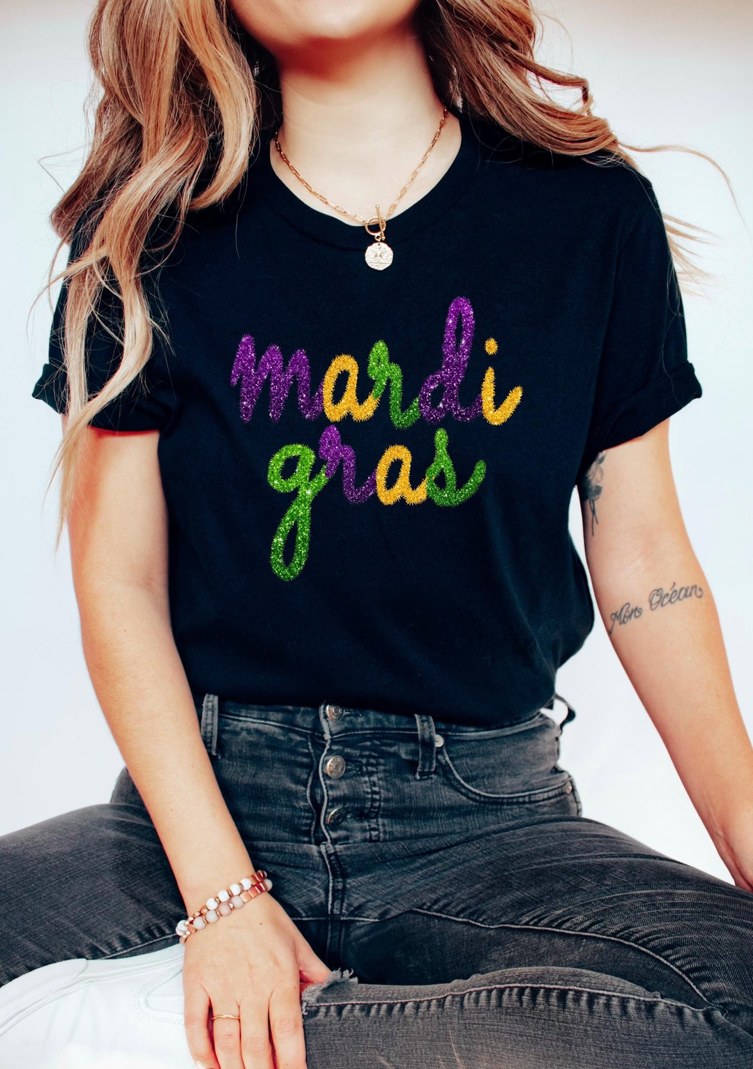 Faux Tinsel Cursive Print Mardi Gras Shirt | Fun Mardi Gras Shirts ...