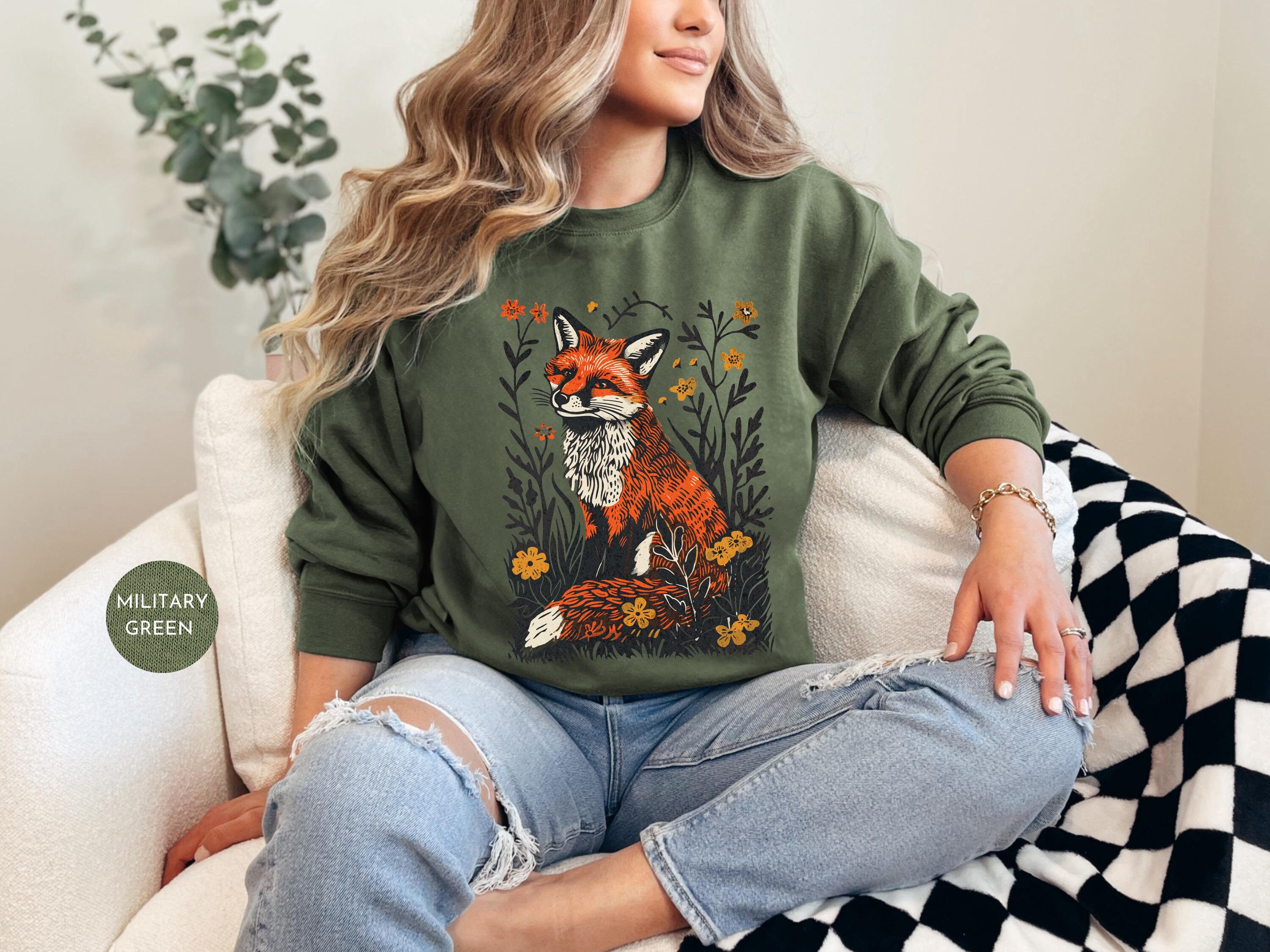 Folk Art Fox Forest Flower Nature Sweatshirt Wildlife Sweatshirt Boho ...