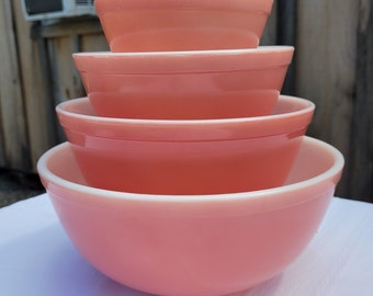 Vintage 50s 60s Full Complete Set of 4 Four Pyrex Pink Gooseberry ...
