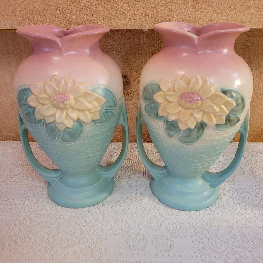Vintage Hull Art USA Pottery 11 Water Lily Vases Pair L-13 10 1/2 - Etsy