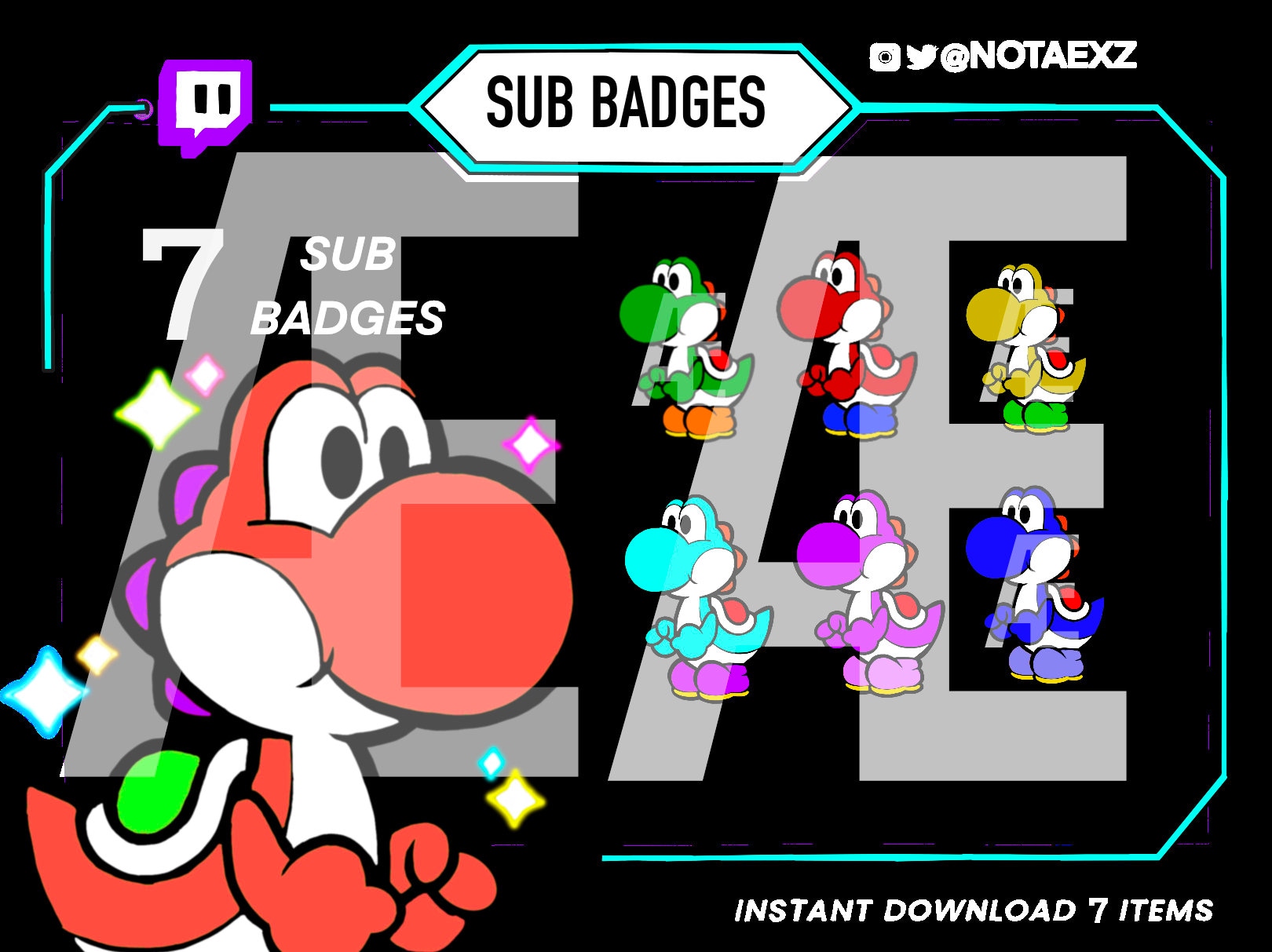 Mario Yoshi Sub Badges Mario Twitch 7 Sub Badges Yoshi - Etsy