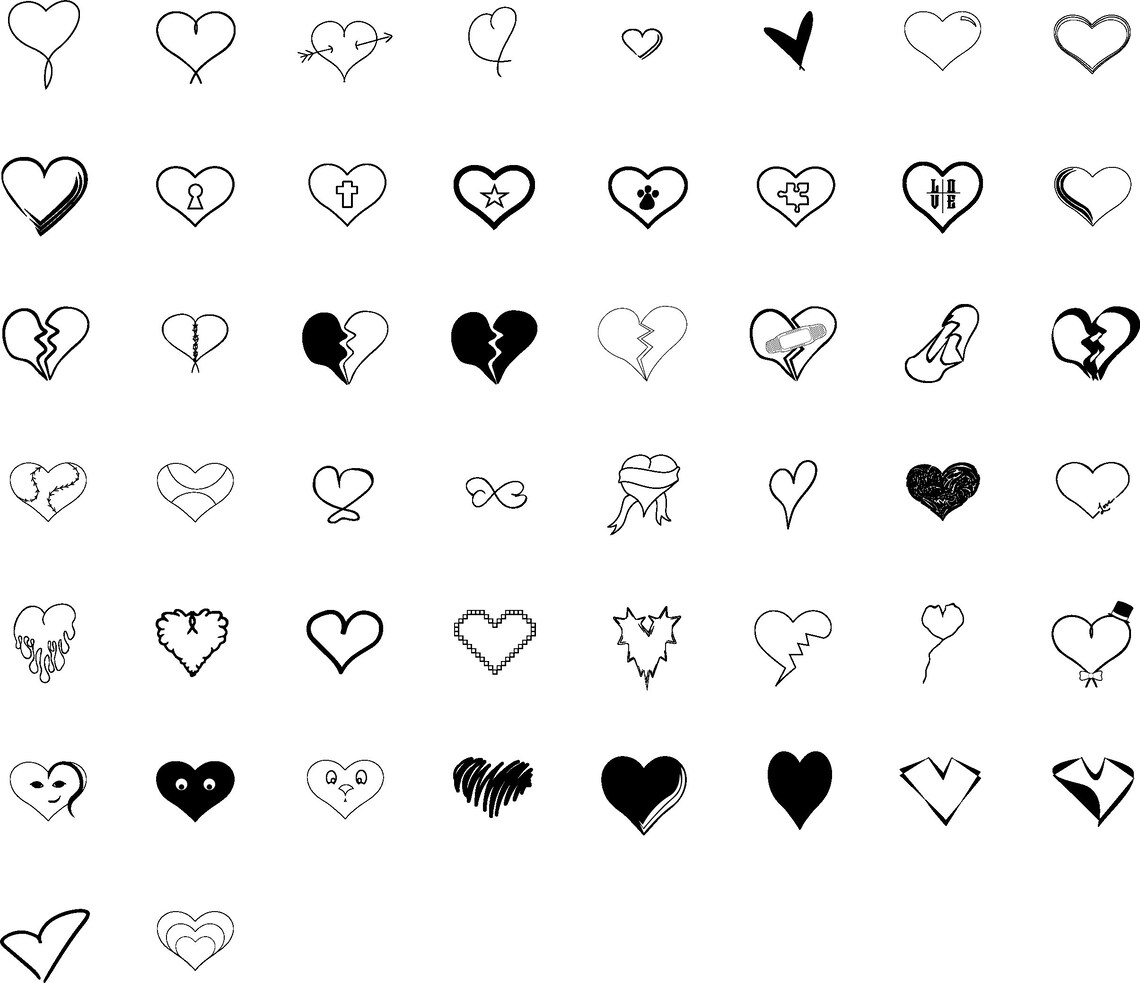 Set of 50 Hand Drawn Hearts | Digital Files Only | SVG | PNG | JPG ...