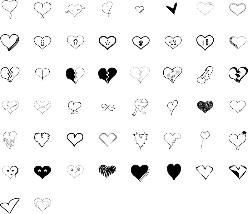 Set of 50 Hand Drawn Hearts | Digital Files Only | SVG | PNG | JPG ...