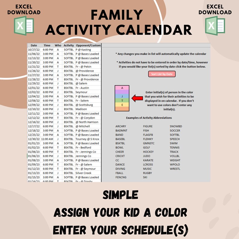 Digital Family Activity Calendar, Sports Calendar, Family Schedule ...