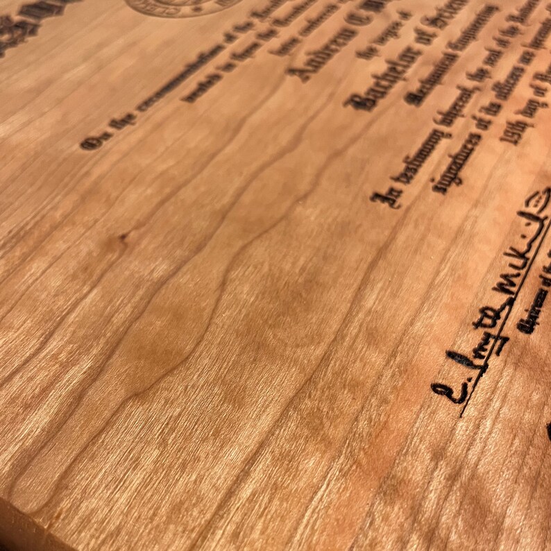 Laser Engraved Diploma cherry 14x17 Wood - Etsy