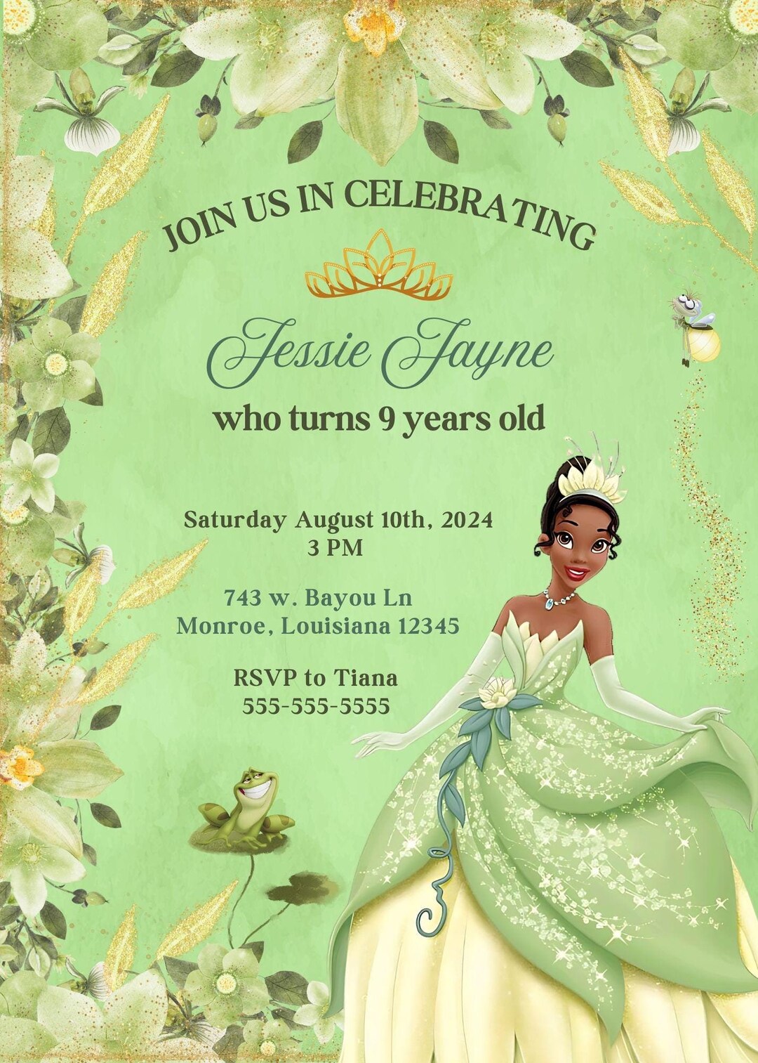 Digital Download Princess Tiana Birthday Invitation. (english or ...
