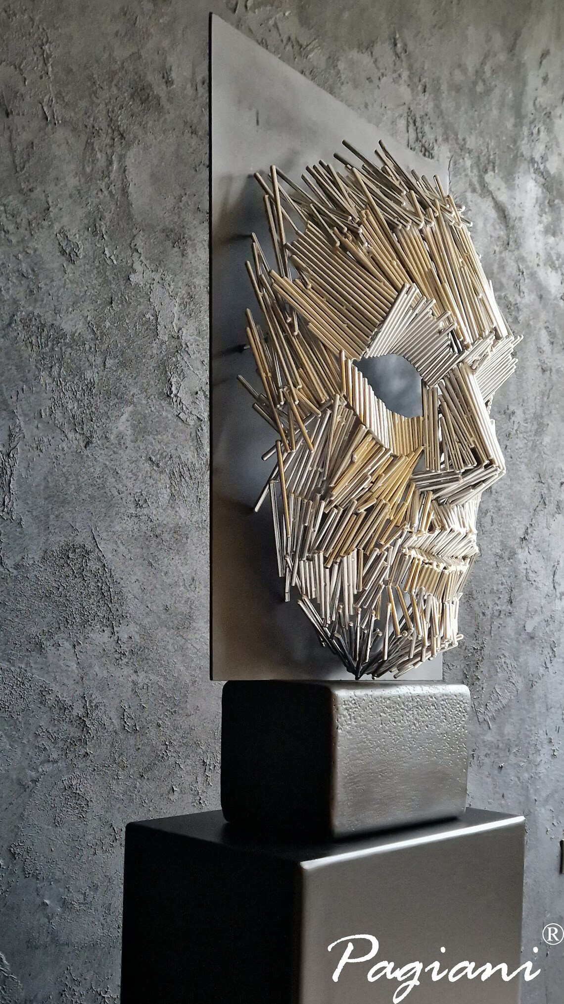 Metal Mask of Rods Sculpture Face Abstract Art Indoor Outdoor Abstract ...