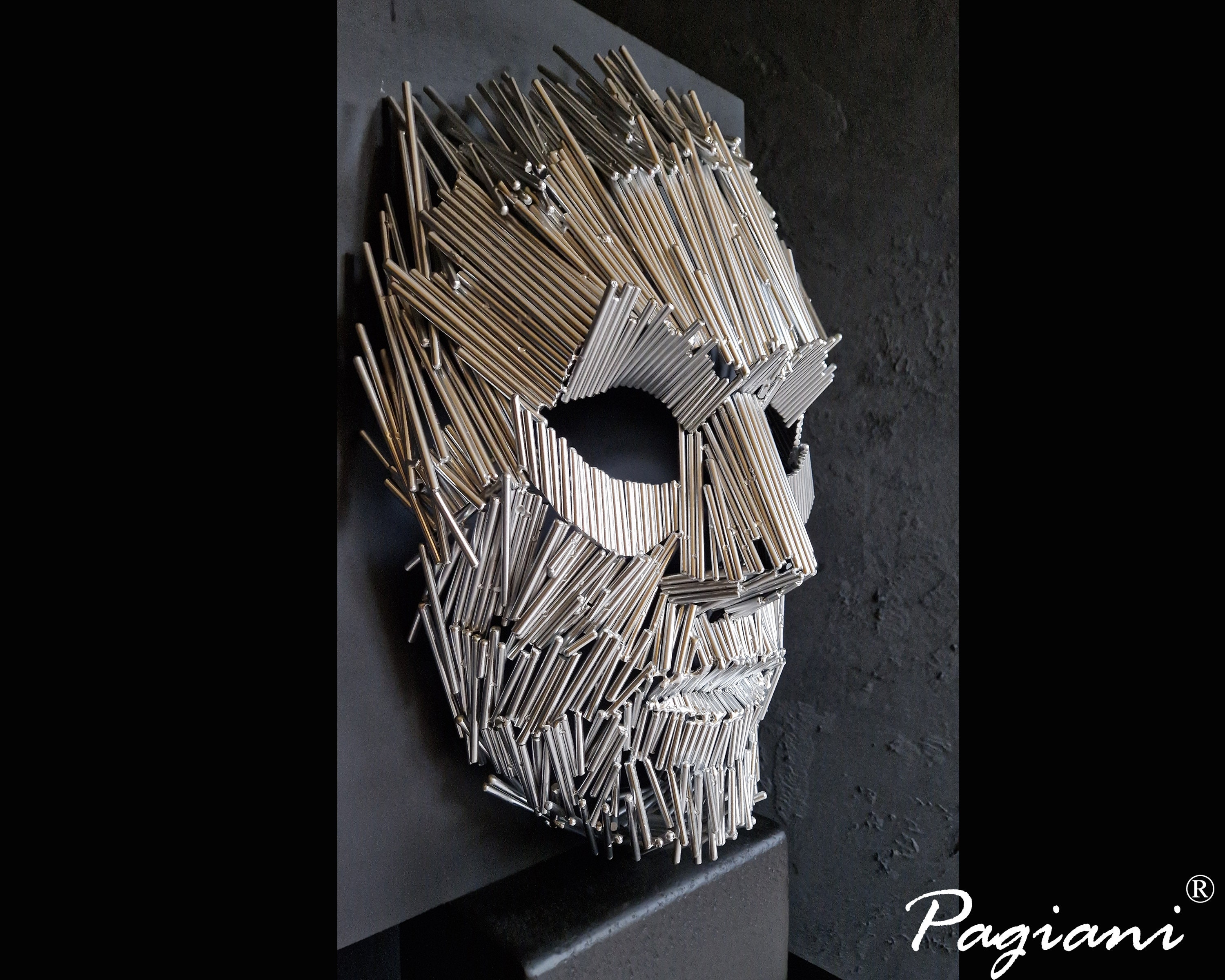 Metal Mask of Rods Sculpture Face Abstract Art Indoor Outdoor Abstract ...