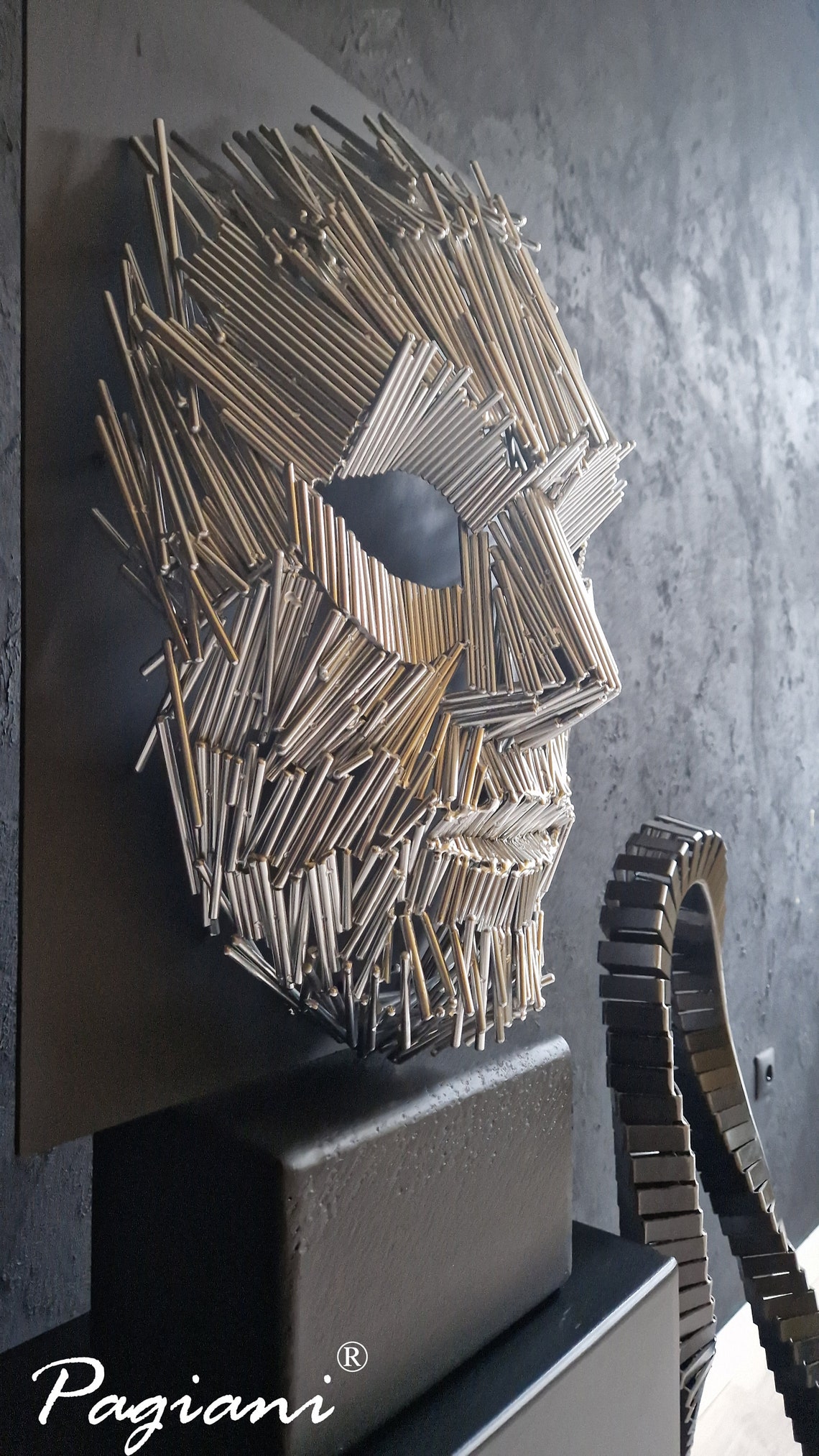 Metal Mask of Rods Sculpture Face Abstract Art Indoor Outdoor Abstract ...