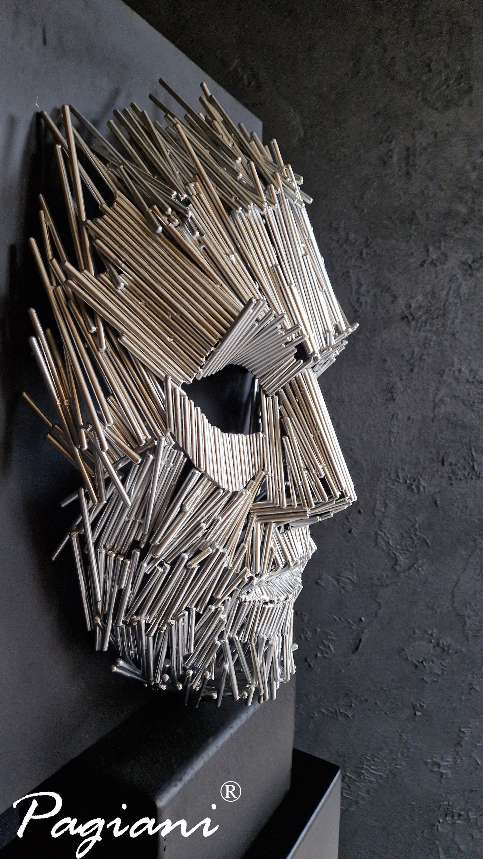 Metal Mask of Rods Sculpture Face Abstract Art Indoor Outdoor Abstract ...