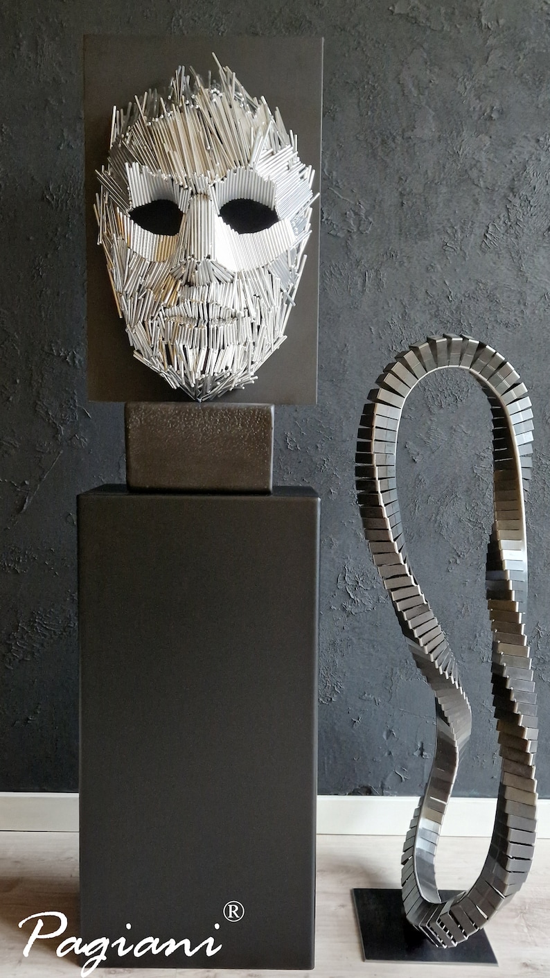 Metal Mask of Rods Sculpture Face Abstract Art Indoor Outdoor Abstract ...