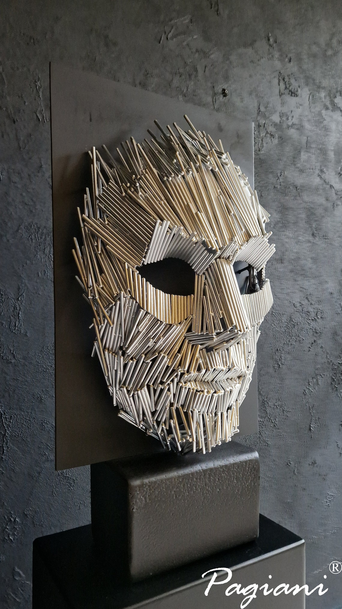 Metal Mask of Rods Sculpture Face Abstract Art Indoor Outdoor Abstract ...