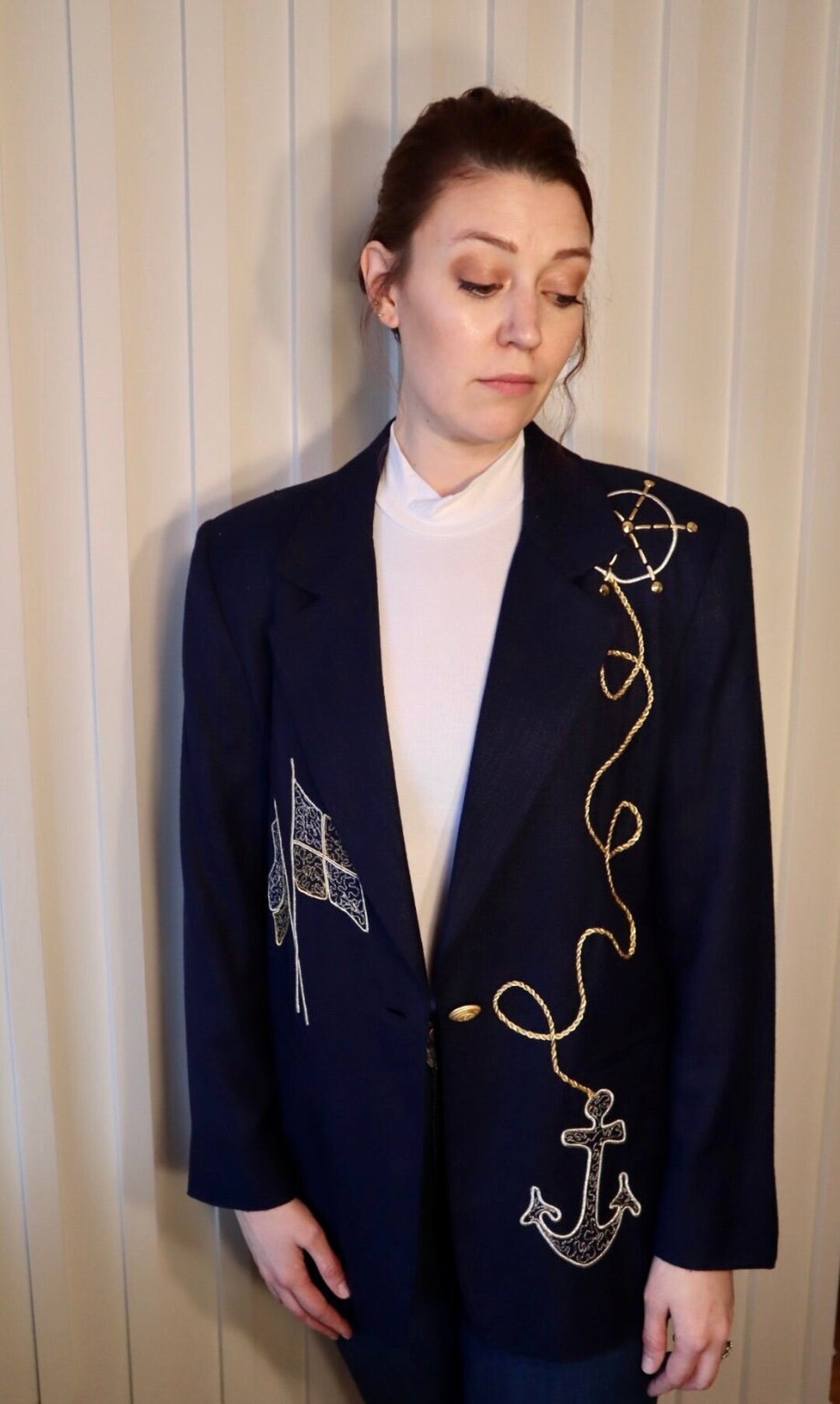Vintage 1980’s Navy Blue Nautical Embellished/ Embroidered Blazer Tag ...