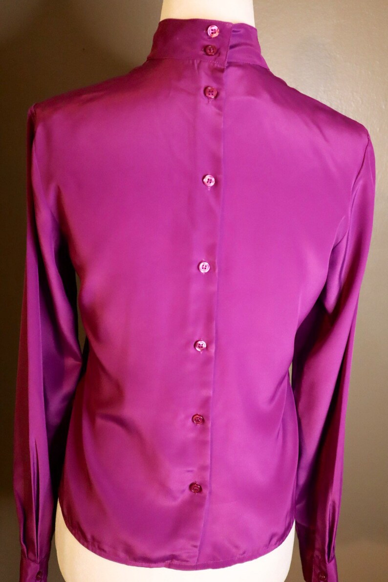 Vintage 1970s Purple Button Back Blouse Pleat Front Vino De Casa Brand Tag Size 1 fits Like ...