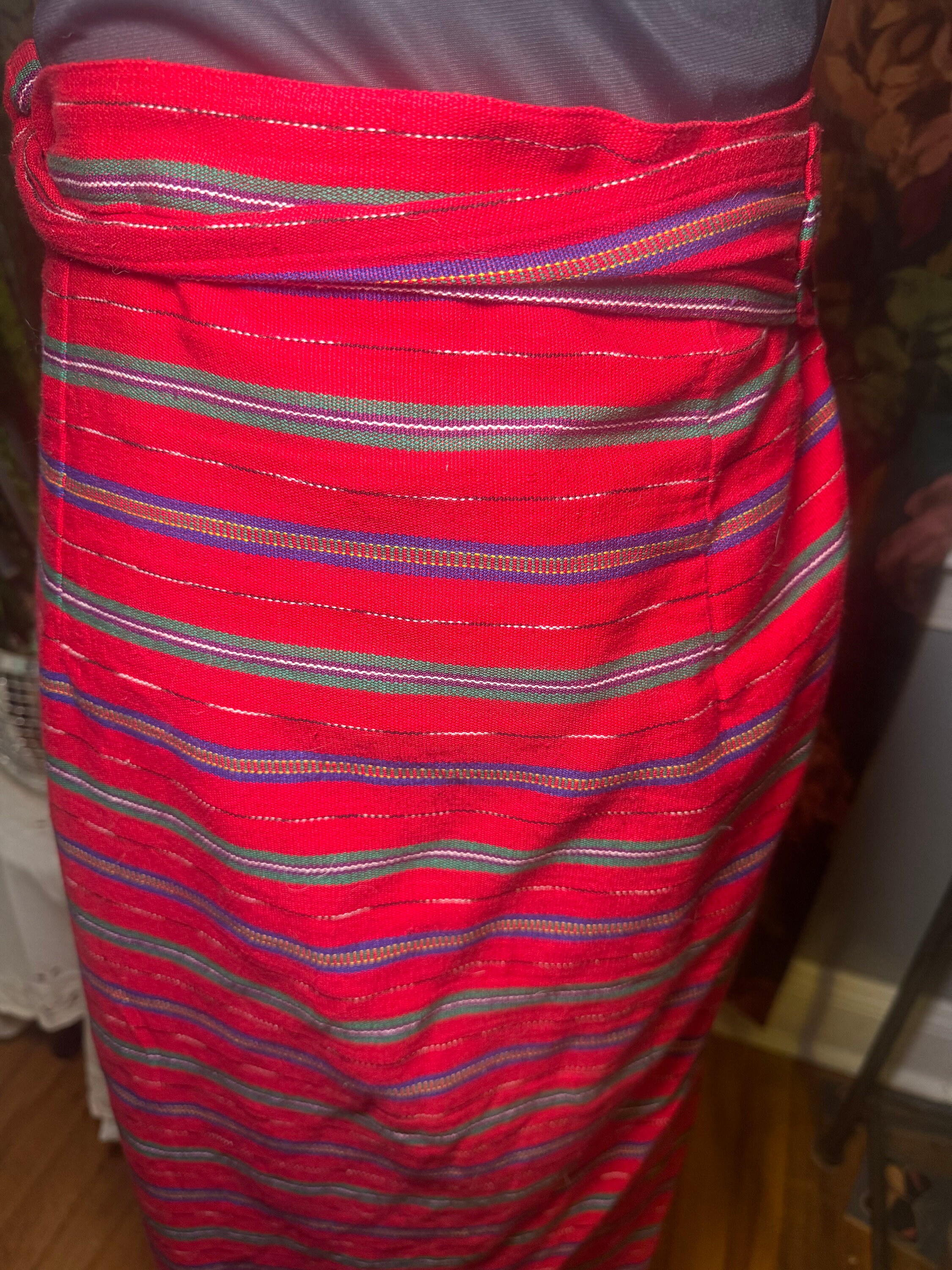 Vintage 1990s Mexican Stripe Traditional Wrap S Skirt Maxi Anas ...