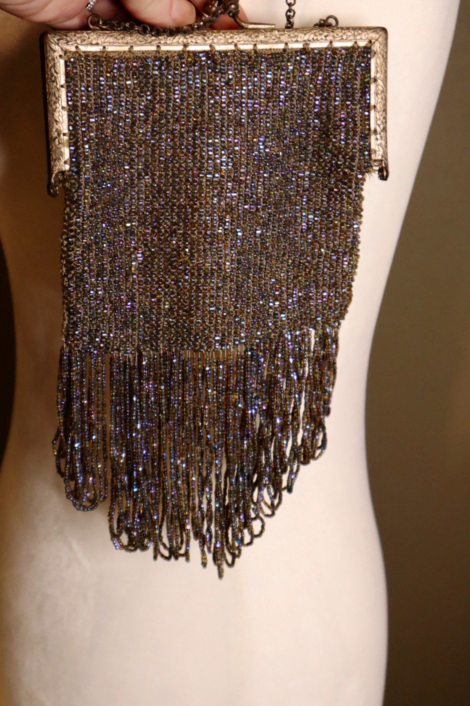1920’s Evening Bag RARE Vintage Iridescent Gray/purple/blue Beaded With ...