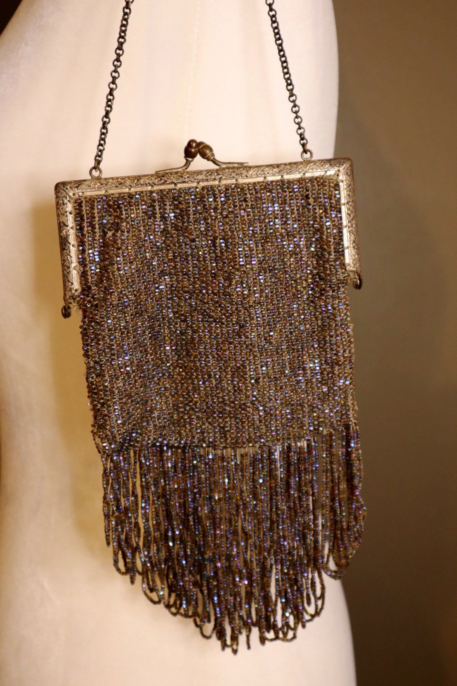 1920’s Evening Bag RARE Vintage Iridescent Gray/purple/blue Beaded With ...