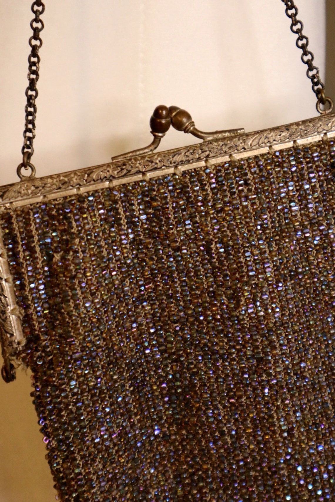 1920’s Evening Bag RARE Vintage Iridescent Gray/purple/blue Beaded With ...