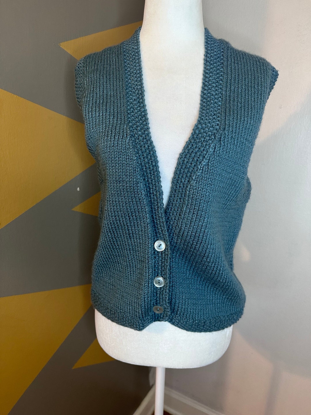 Vintage 1960’s Knit Blue Vest- Handmade by Marge Hoffman - Etsy
