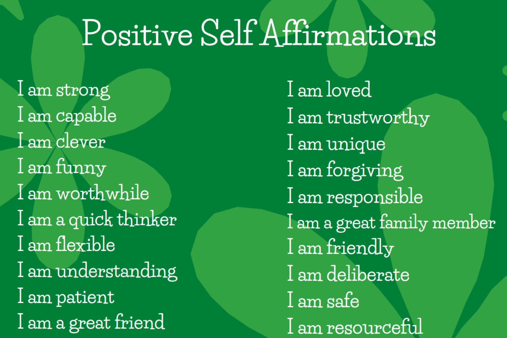 Positive Self Affirmation Poster Green Flowers - Etsy
