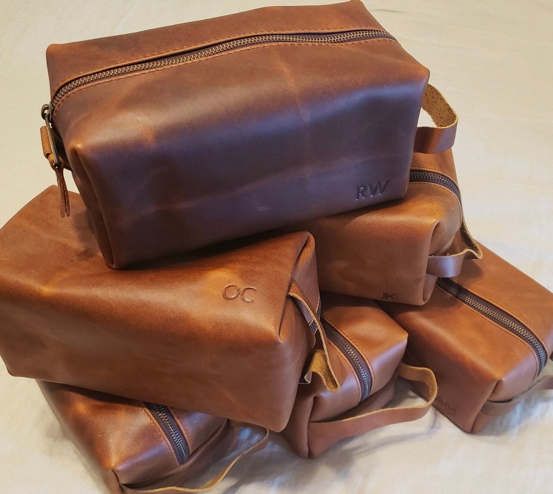 Men's Leather Dopp Kit, Personalized Groomsman Gift, Men's Leather ...