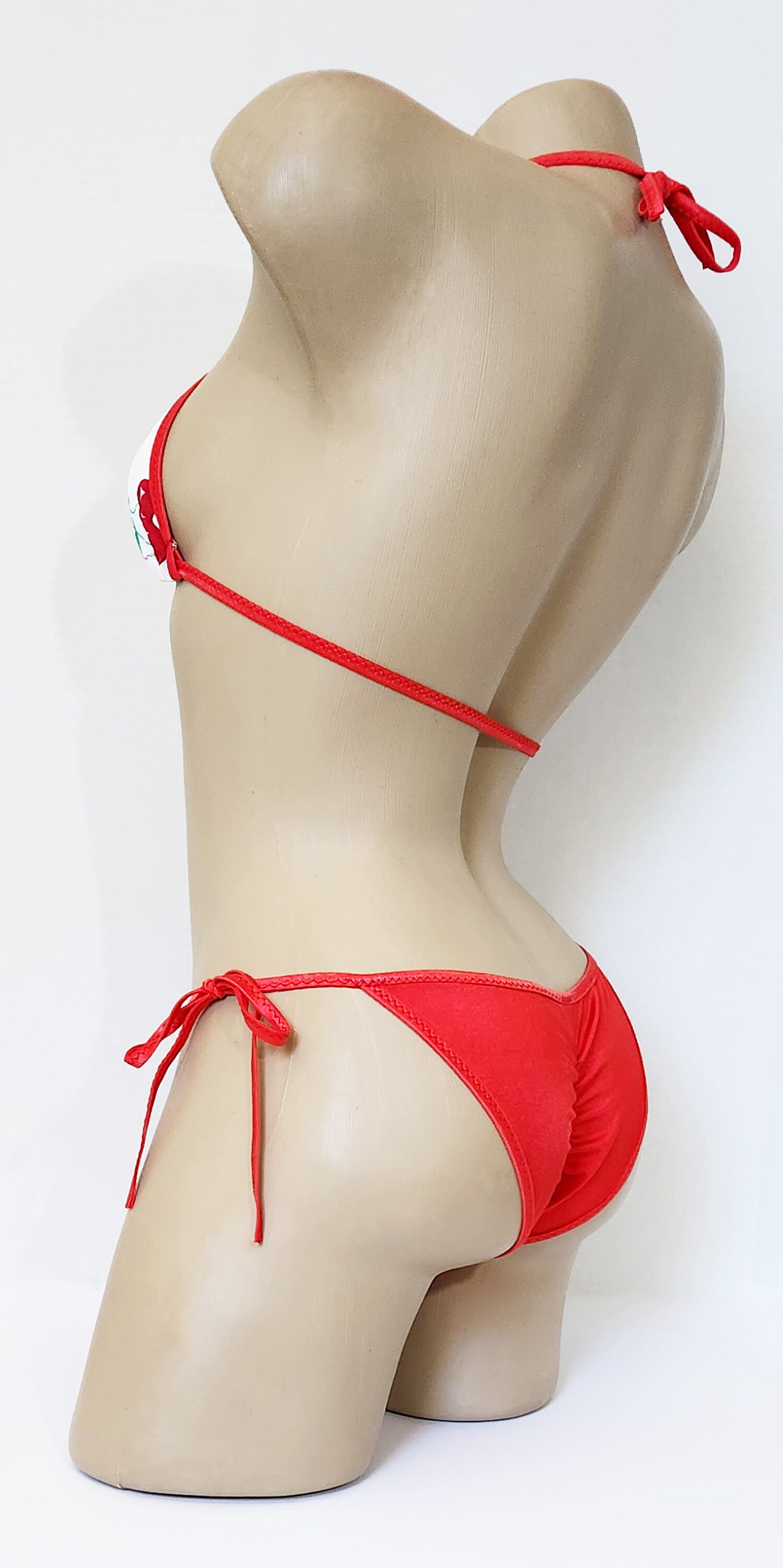 Cherry String Bikini With Front Tie Top Red Cherries With Red Trim Scrunched or Not Custom ...