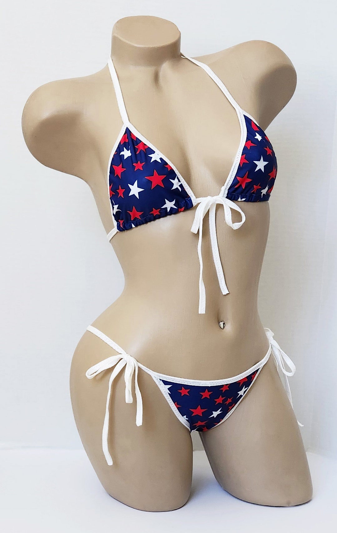 Red White and Blue Stars String Bikini W/front Tie Top! American Flag Bikini - Scrunched or Not ...