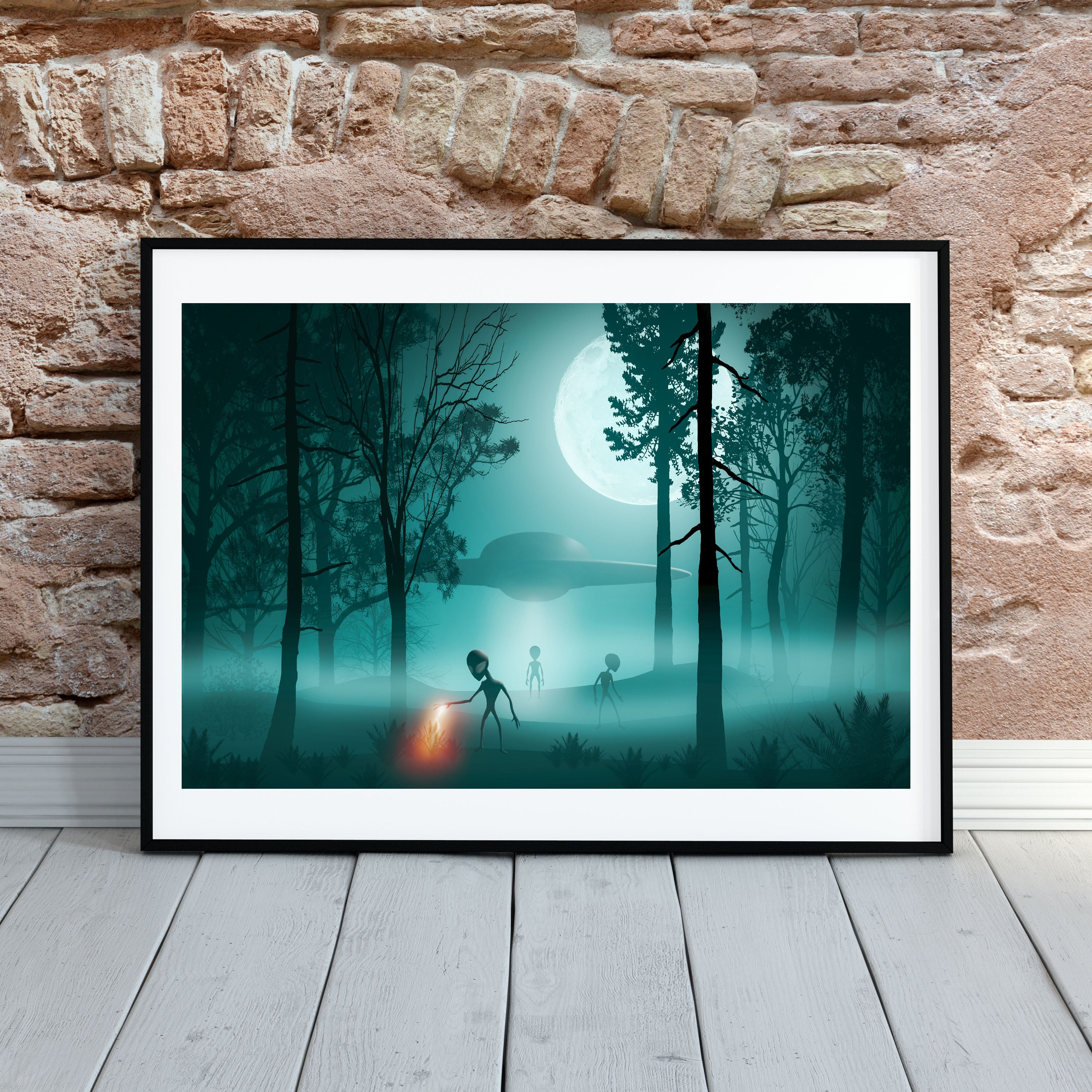 UFO Alien Poster, 18x12 30x20 36x24 UFO Alien Abduction Poster, Matte ...