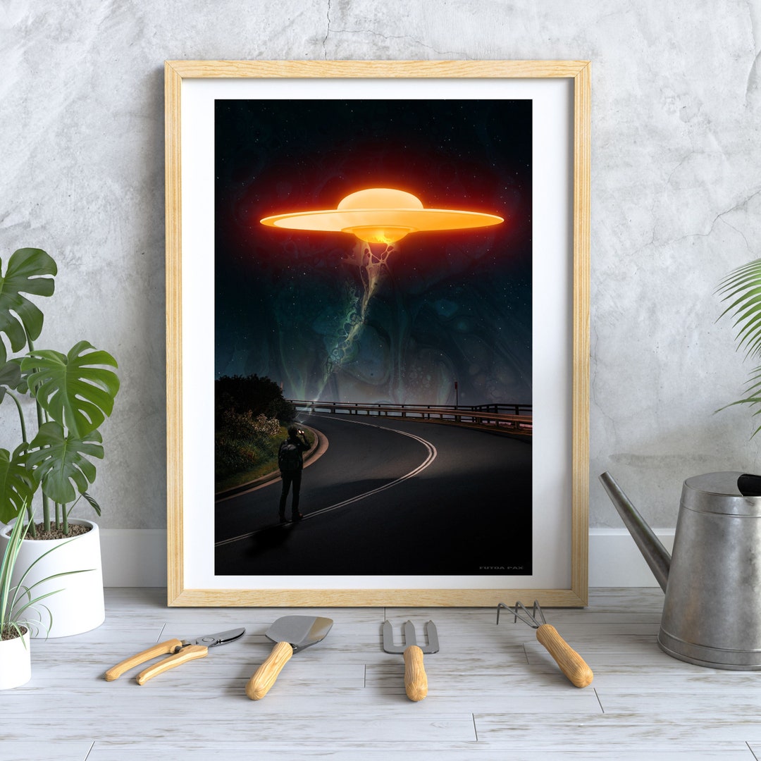 Retro UFO Wall Art, UFO Canvas, Vintage Flying Saucer, Trippy Art ...